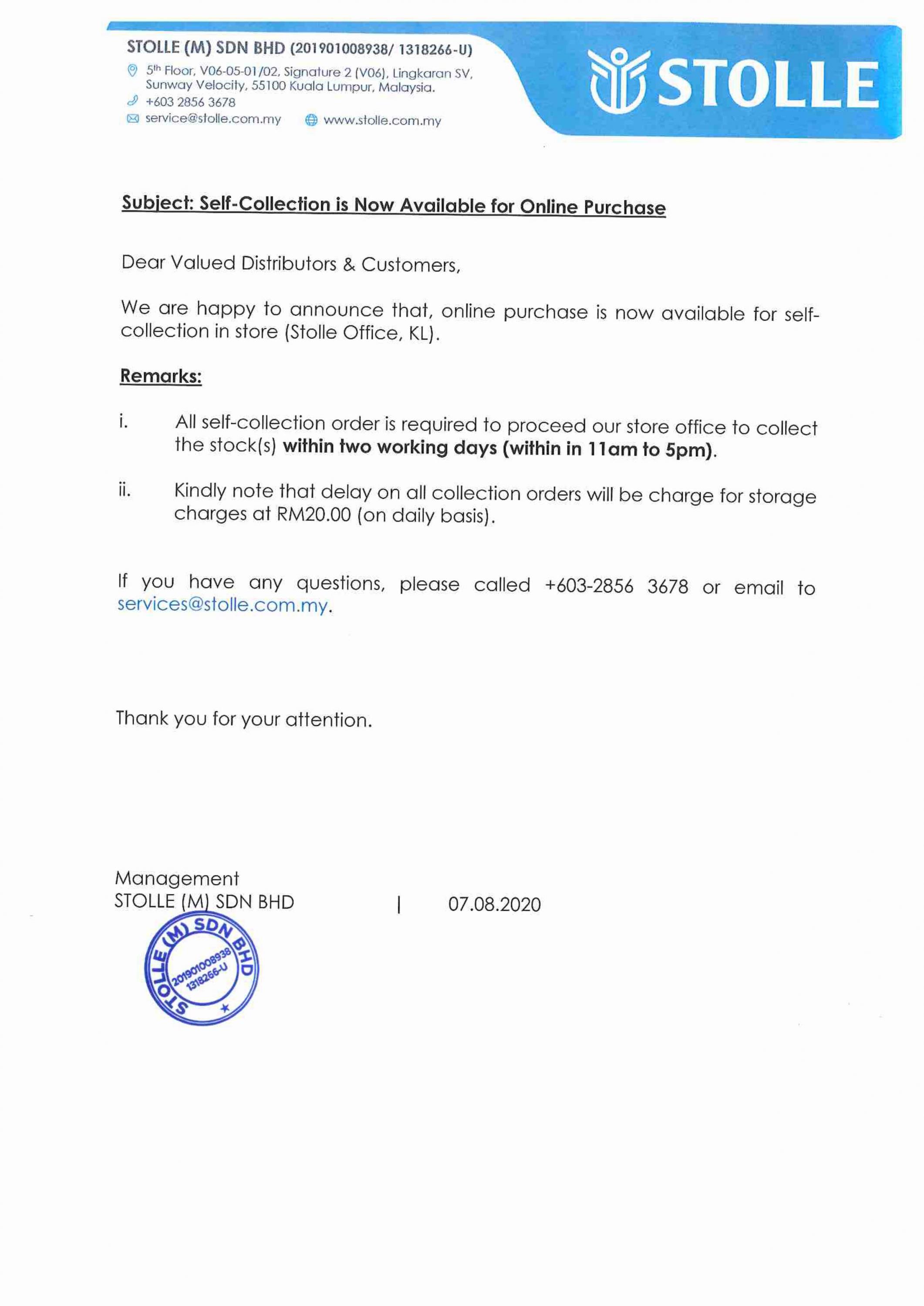 Self-Collection is now available for online purchase